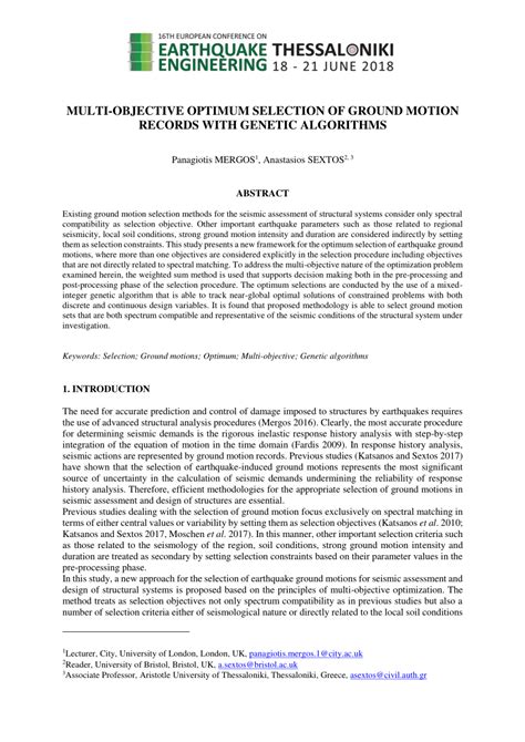 pdf multi objective optimum selection of ground motion records with