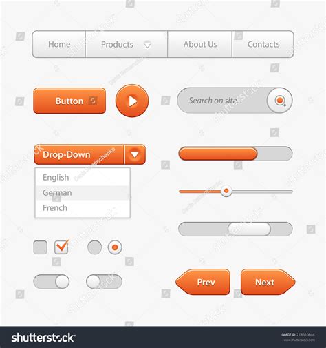orange light user interface controls web stock vector royalty free 218610844