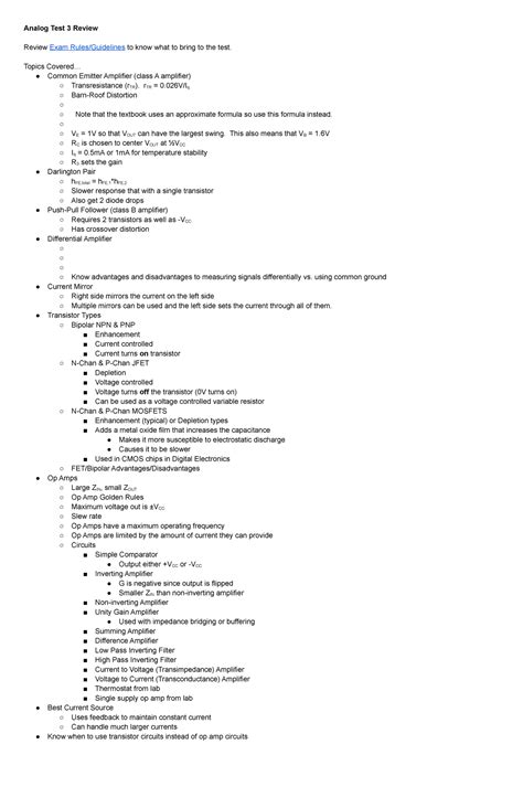 Analog Test Review Analog Test Review Review Exam Rules Guidelines To Know What To Bring
