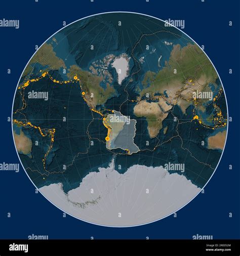 South American Tectonic Plate On The Blue Marble Satellite Map In The Lagrange Projection