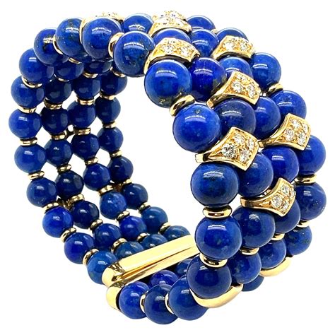 Beaded Bracelet With Lapis Lazuli And Diamonds In 18 Karat Yellow Gold