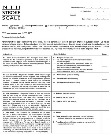 Printable Nih Stroke Scale