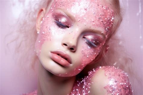 Premium Photo Sparkling Model Pink Glitter Generate Ai