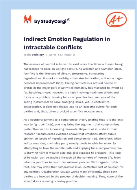 Indirect Emotion Regulation In Intractable Conflicts Free Essay Example