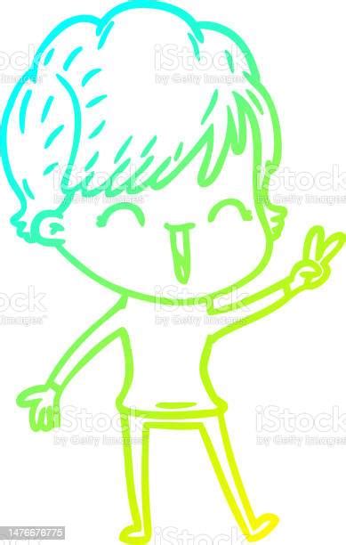 만화 웃는 여자의 차가운 그라데이션 선 그리기 그라데이션에 대한 스톡 벡터 아트 및 기타 이미지 그라데이션 낙서 드로잉