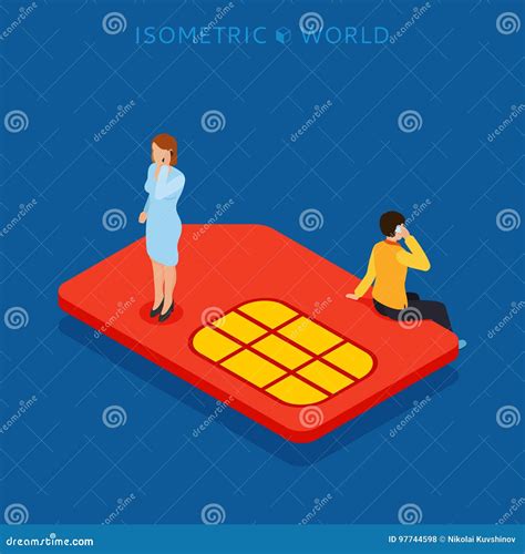 SIM Card Flat Isometric Concept Stock Vector Illustration Of Contact Cell