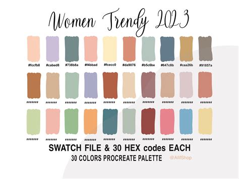 women trendy 2023 color palette color forecast ipad etsy