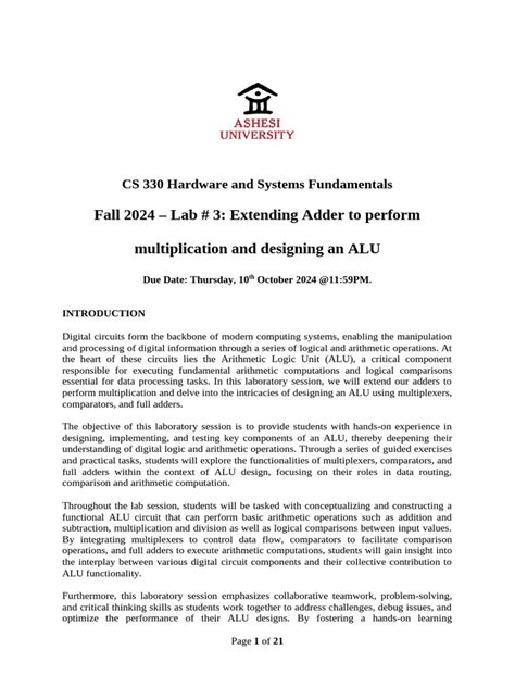 Cs Fall Hsf Lab 3 Pdf Computer Engineering Digital Electronics