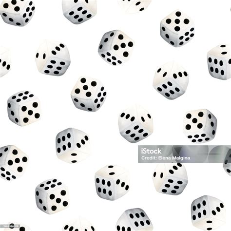 하얀 도박 깍둑썰기 큐브 취미와 테이블 게임 디자인을 위한 흰색 배경에 수채화 원활한 패턴 가능성에 대한 스톡 벡터 아트 및