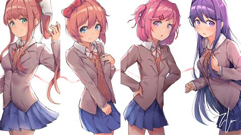 Monika Natsuki Yuri And Sayori Doki Doki Literature Club Drawn By