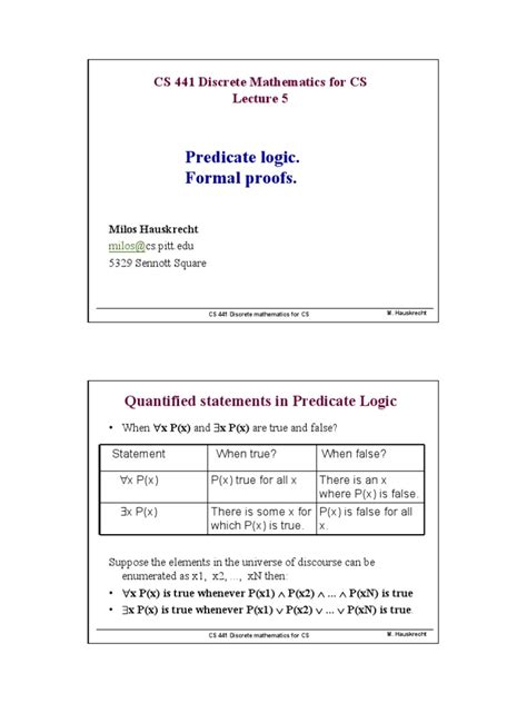 Predicate Logic Formal Proofs Cs 441 Discrete Mathematics For Cs Pdf