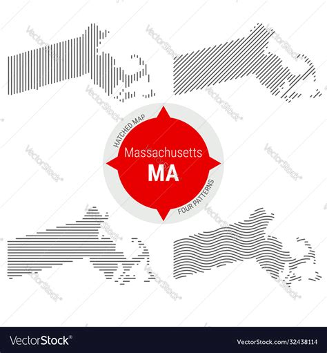 Hatched Pattern Map Massachusetts Stylized Vector Image
