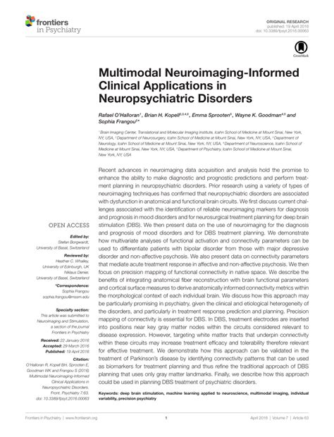 PDF Multimodal Neuroimaging Informed Clinical Applications In Neuropsychiatric Disorders