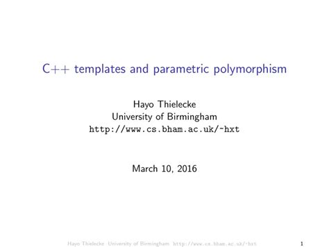Ppt C Templates And Parametric Polymorphism Hayo Thielecke University Powerpoint