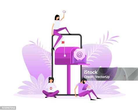 사람들과 함께 흰색 배경에 평평한 스타일로 편지가있는 사서함 벡터 일러스트 레이 션 레터박스 포맷에 대한 스톡 벡터 아트 및 기타 이미지 레터박스 포맷 뉴스레터