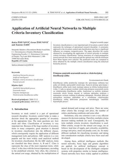Pdf Application Of Artificial Neural Networks To Multiple Criteria Inventory Classification