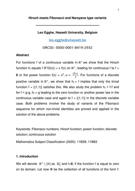 Pdf Hirsch Meets Fibonacci And Narayana Type Variants