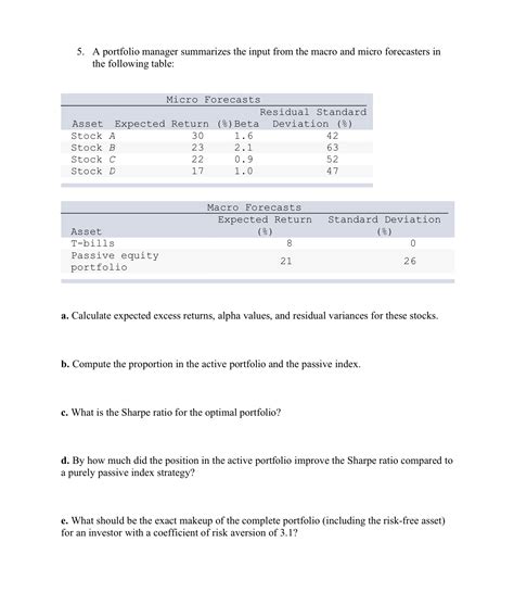 solved 5 a portfolio manager summarizes the input from the