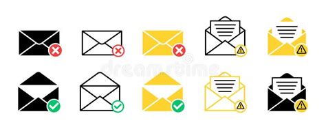 Set Of Envelope With Check Mark Cross And Exclamation Mark Mail Symbol Open Message On Email