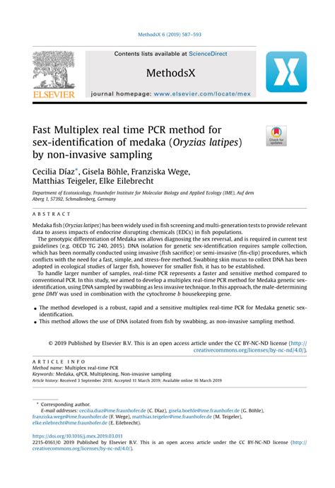 Pdf Fast Multiplex Real Time Pcr Method For Sex Identification Of Medaka Oryzias Latipes By