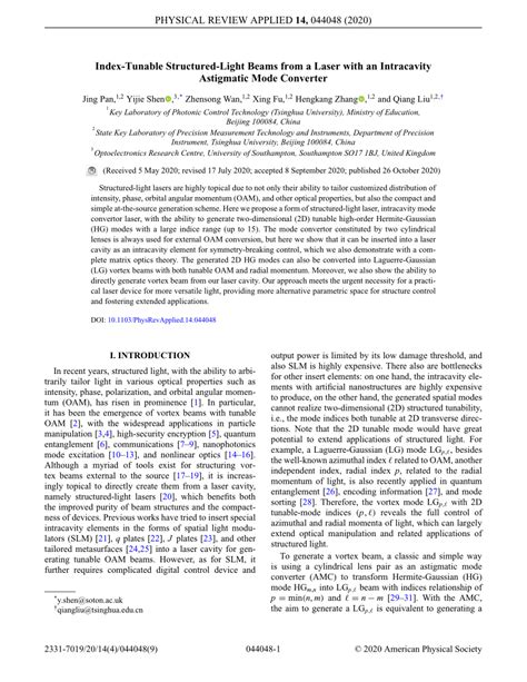 Pdf Index Tunable Structured Light Beams From A Laser With An