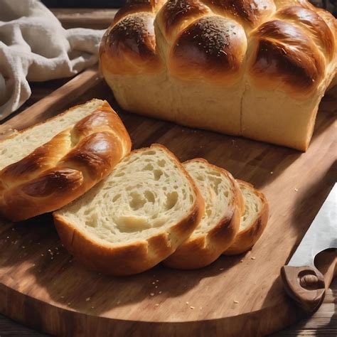 Homemade Challah Bread On A Wooden Cutting Board Premium Ai Generated