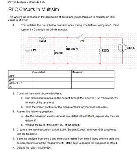 Circuit Analysis Week 4 Lab RLC Circuits In Chegg Com