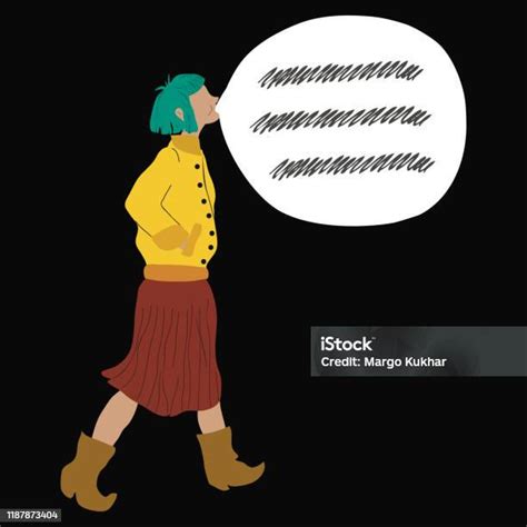 흰색 츄잉 껌 거품소녀 잇몸 풍선을 만드는 젊은 여자 텍스트 에 대한 공간이 검은 색 배경에 격리 다채로운 패션 벡터 그림 여성 캐릭터 손으로 그린 만화 스타일