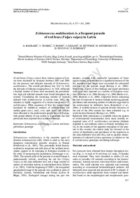 Pdf Echinococcus Multilocularis Is A Frequent Parasite Of Red Foxes Vulpes Vulpes In Latvia