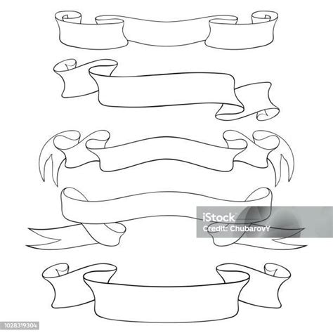 Paper Scrolls Outline Set Of Illustrations Stock Illustration Download Image Now Abstract
