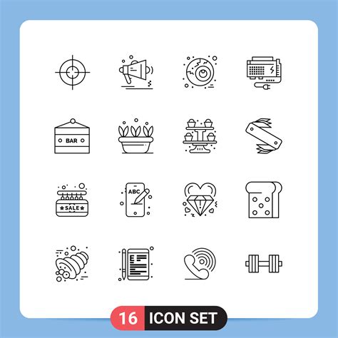 Set Of 16 Commercial Outlines Pack For Bar Sign Source Eye Power Battery Editable Vector Design
