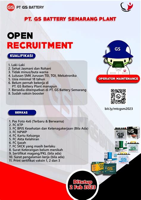 Pinung Adi Kurniawan On Linkedin Dibutuhkan Segera Operatorteknisi Mtc Pt Gs Battery Semarang