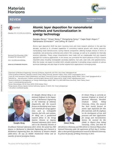 Pdf Atomic Layer Deposition For Nanomaterials Synthesis And Functionalization In Energy Technology