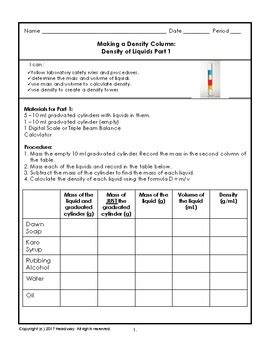 Density Column Lab By Headway Lab Teachers Pay Teachers