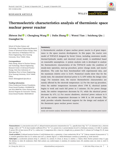 Pdf Thermoelectric Characteristics Analysis Of Thermionic Space Nuclear Power Reactor