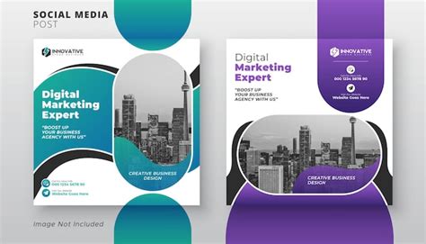 디지털 마케팅 웹 포스터 배너 소셜 미디어 키트 광장 전단지 포스트 디자인 세트 프리미엄 벡터