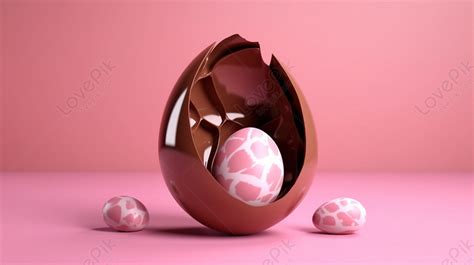 반으로 자른 초콜릿 부활절 달걀에서 분홍색 충전물이 흘러나옵니다 3d는 부활절 인사 사용자 정의 가능한 텍스트 공간을 위해