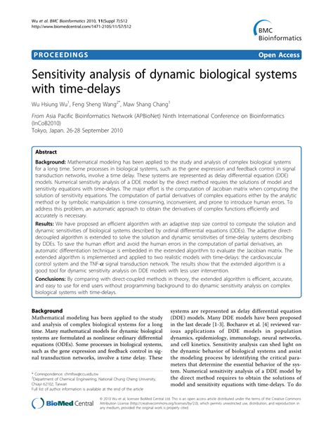 Pdf Sensitivity Analysis Of Dynamic Biological Systems With Time Delays