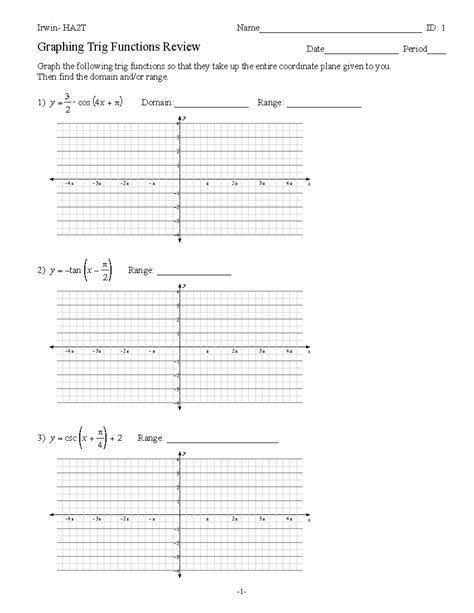 Graphing Trig Functions Review 1 ©a I 2 B 0 D 2 X 0 O Hkiu Tdaj Usnoaf Tewaajrzez [lxlac S K