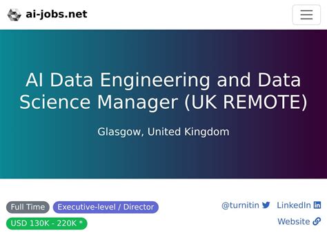 Hiring Ai Data Engineering And Data Science Manager Uk Remote In Glasgow United Kingdom R