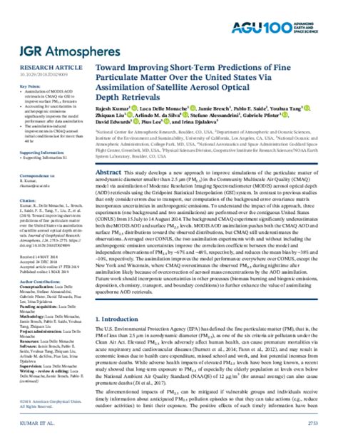 Pdf Toward Improving Short‐term Predictions Of Fine Particulate Matter Over The United States