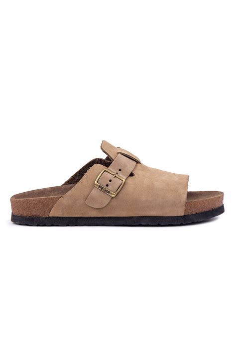 Pegia Susa Latte Nubuck Leather Womens Buckle Slippers