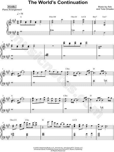 kimbo the world s continuation sheet music piano solo in a major download and print sku