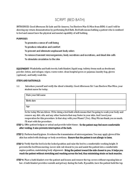 script bed bath yawa pdf hygiene hand washing