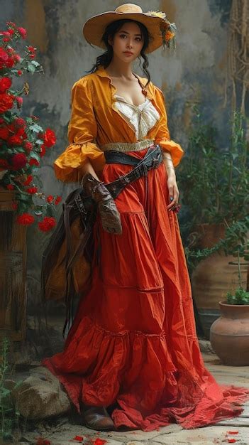 L L Gance Captivante D Une Femme Latine Orn E D Une Authentique Robe Du Milieu Du Si Cle Et De