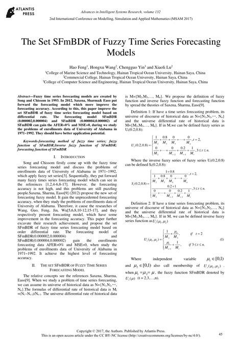 Pdf The Set Sfmbdr Of Fuzzy Time Series Forecasting Models