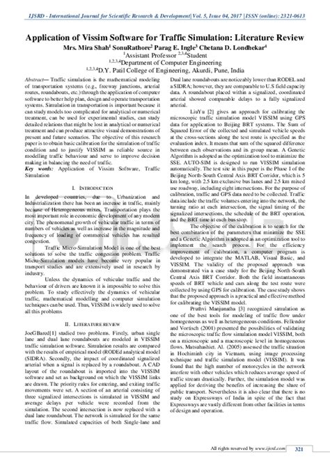 Pdf Application Of Vissim Software For Traffic Simulation