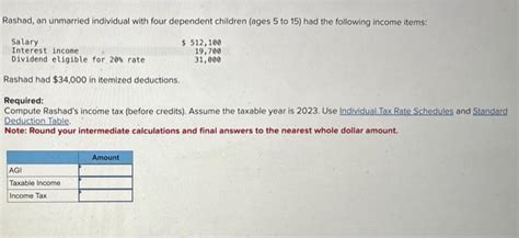 Solved Rashad An Unmarried Individual With Four Dependent