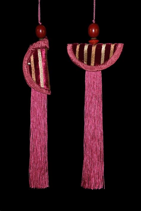 Pair Of Key Tassels Geisha And Samurai Magenta Fortuny