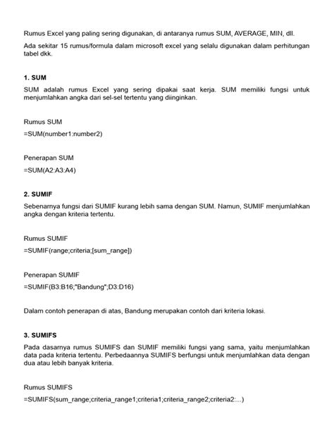 Rumus Excel Yang Paling Sering Digunakan Pdf